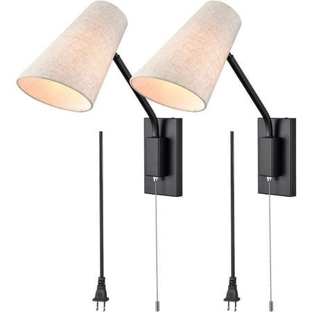 Wall Sconces Plug-in or Hardwired Wall Lamps with Khaki Linen Shade ...
