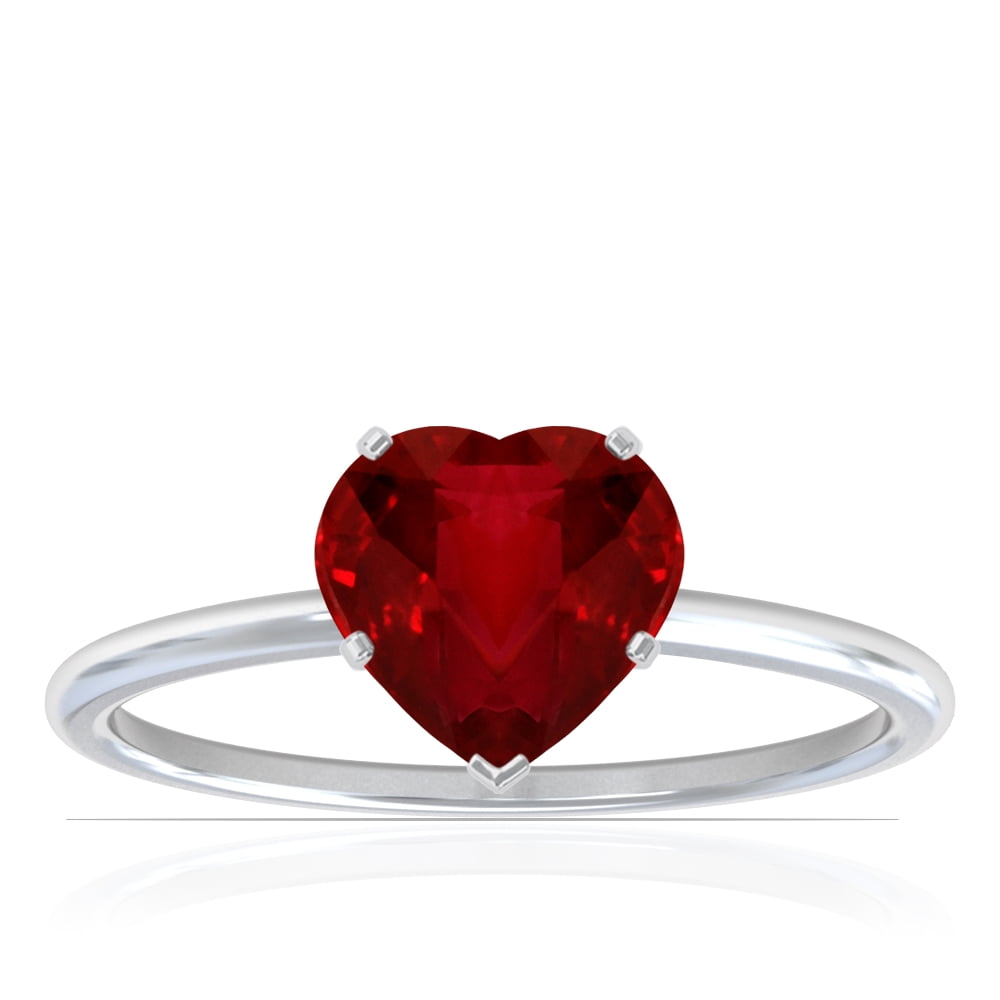 GemsNY July Birthstone - Dainty Heart Shape Four Prong Ruby Solitaire ...