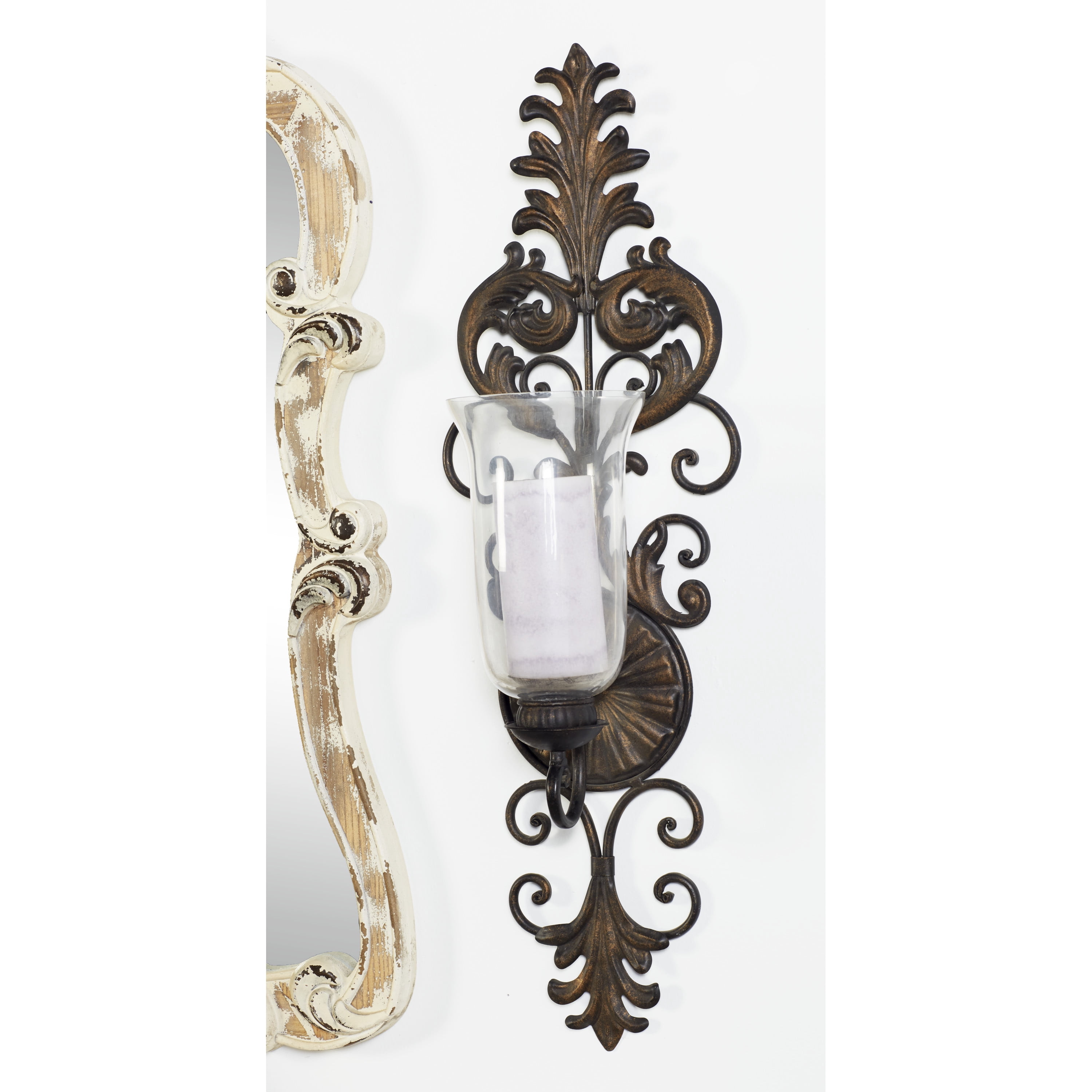 DecMode Bronze Glass Wall Sconce with Scroll Designs - Walmart.com