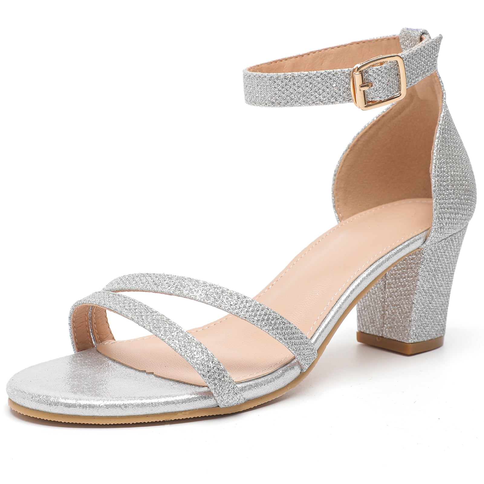 DADAWEN Womens Chunky Heel Sandals Dressy Heel Shoe Open Toe Ankle Strap Heels Wedding Party ...