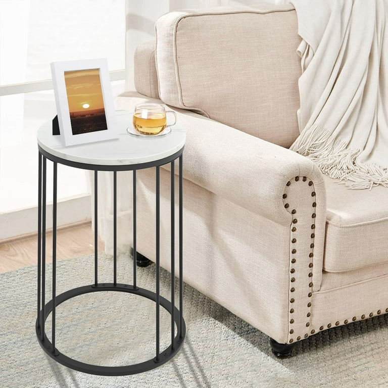 15 inch Cylindrical Round End Table 15 inch Black White