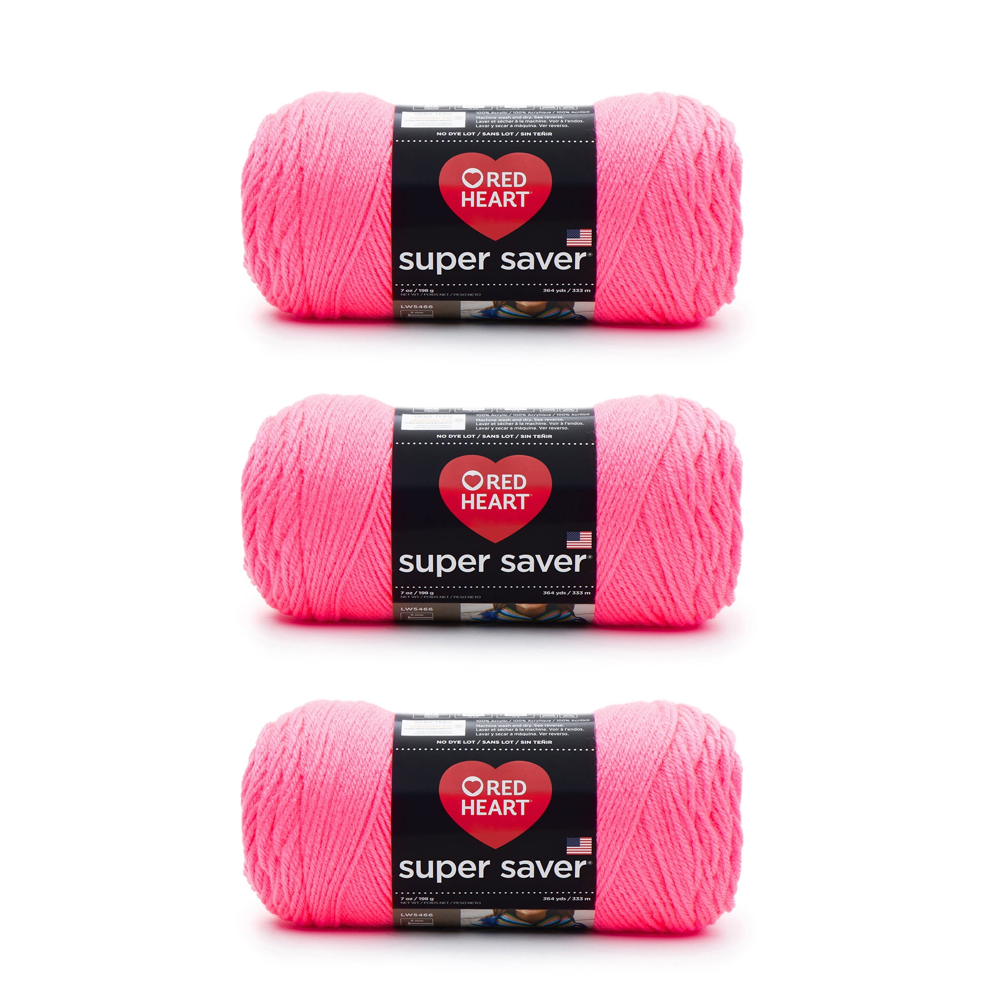 Red Heart Super Saver Pretty N' Pink Yarn - 3 Pack of 198g/7oz ...
