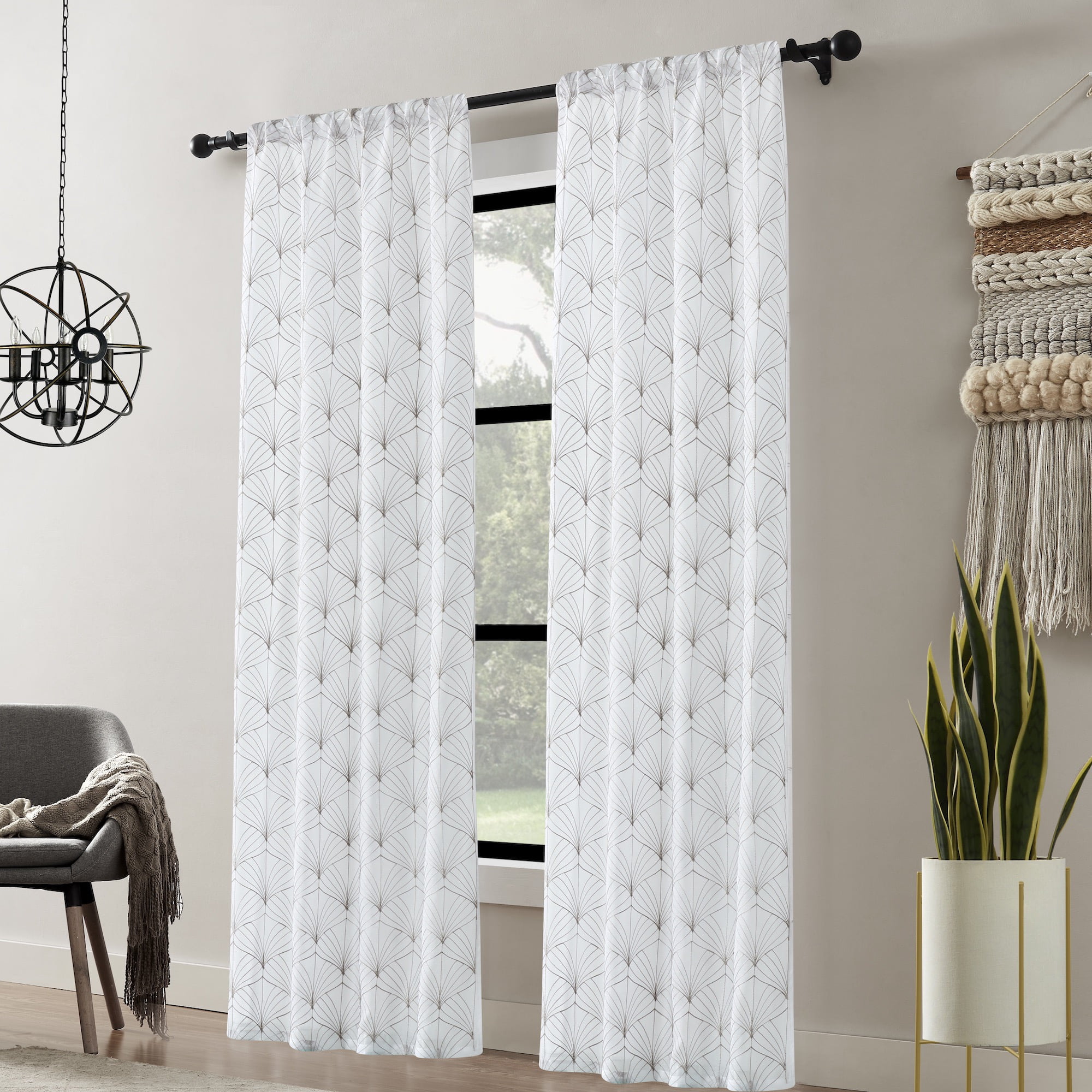 Modern Threads Sheer Fans Curtains 2 Panels Set, Taupe - Walmart.com