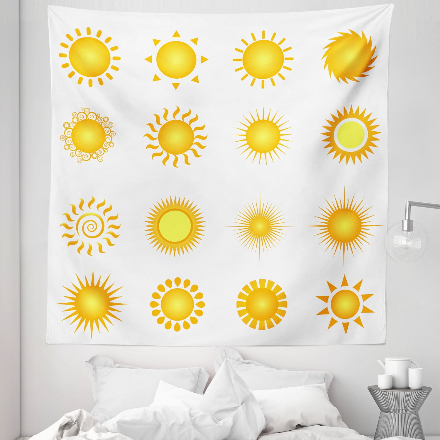 Yellow and White Tapestry, Various Different Sun Summer Hot Warm ...