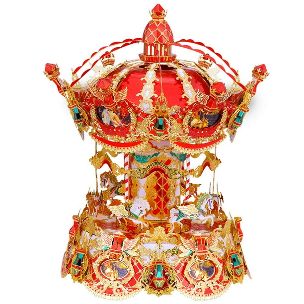 Piececool 3D Metal Carousel Model Kits, 360 Degree Rotating Music Box ...
