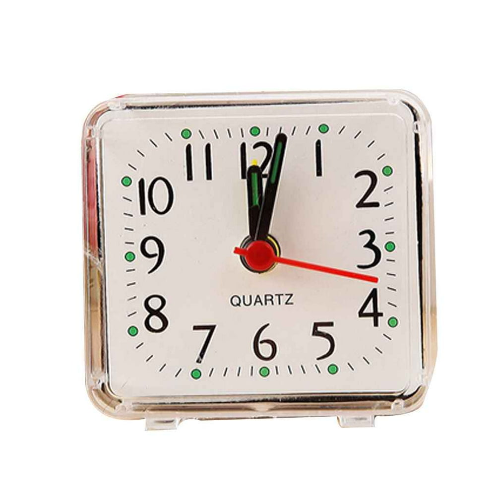 Square Small Bed Alarm Clock Transparent Case Compact Travel Clock Mini ...