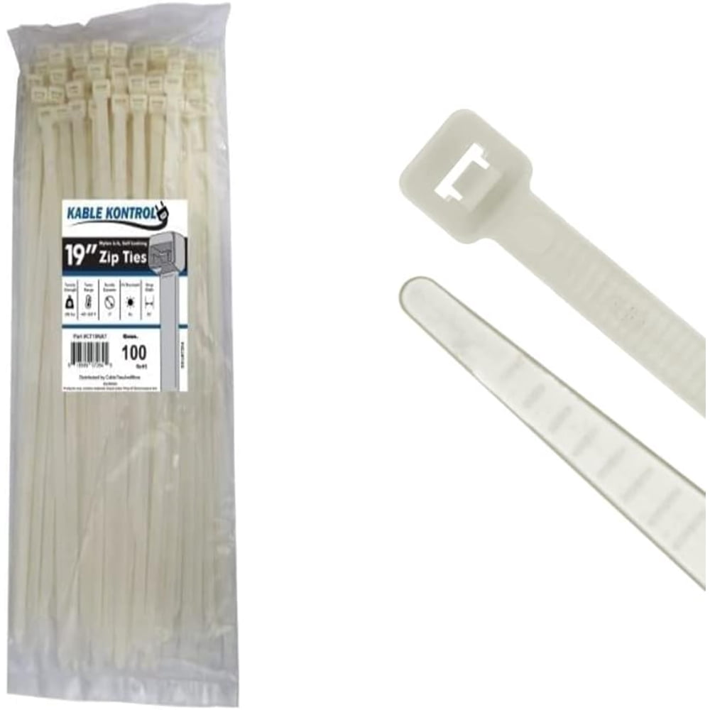 Kable Kontrol Clear Zip Ties - 19" Inch Long Extra Heavy Duty - Natural ...