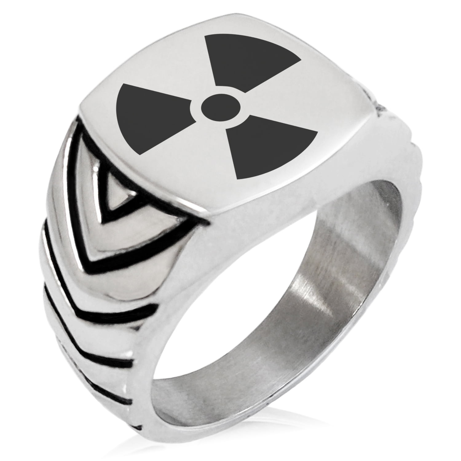 Stainless Steel Radioactive Chevron Pattern Biker Style Polished Ring ...
