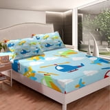 Cute Aircraft Fitted Sheet Twin,Airplane Kawaii Bed Sheets Helicopter ...