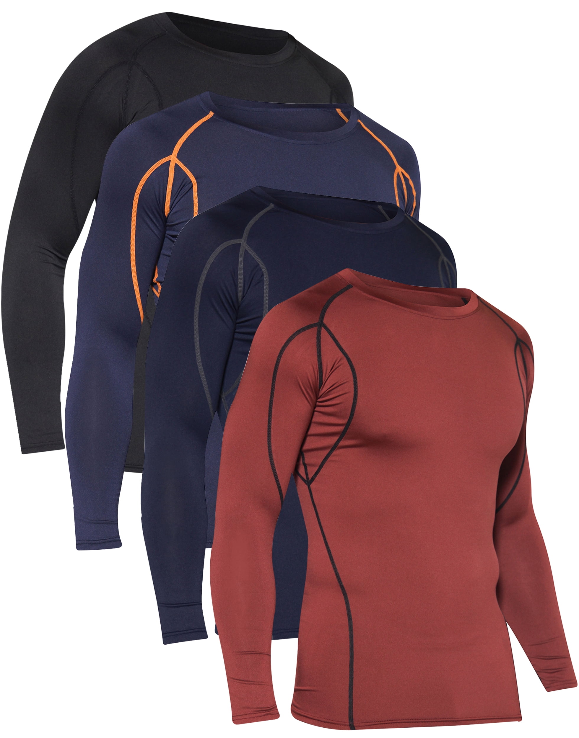 4 Pack: Men's Compression Top Long Sleeve Shirt Base Layer Active ...