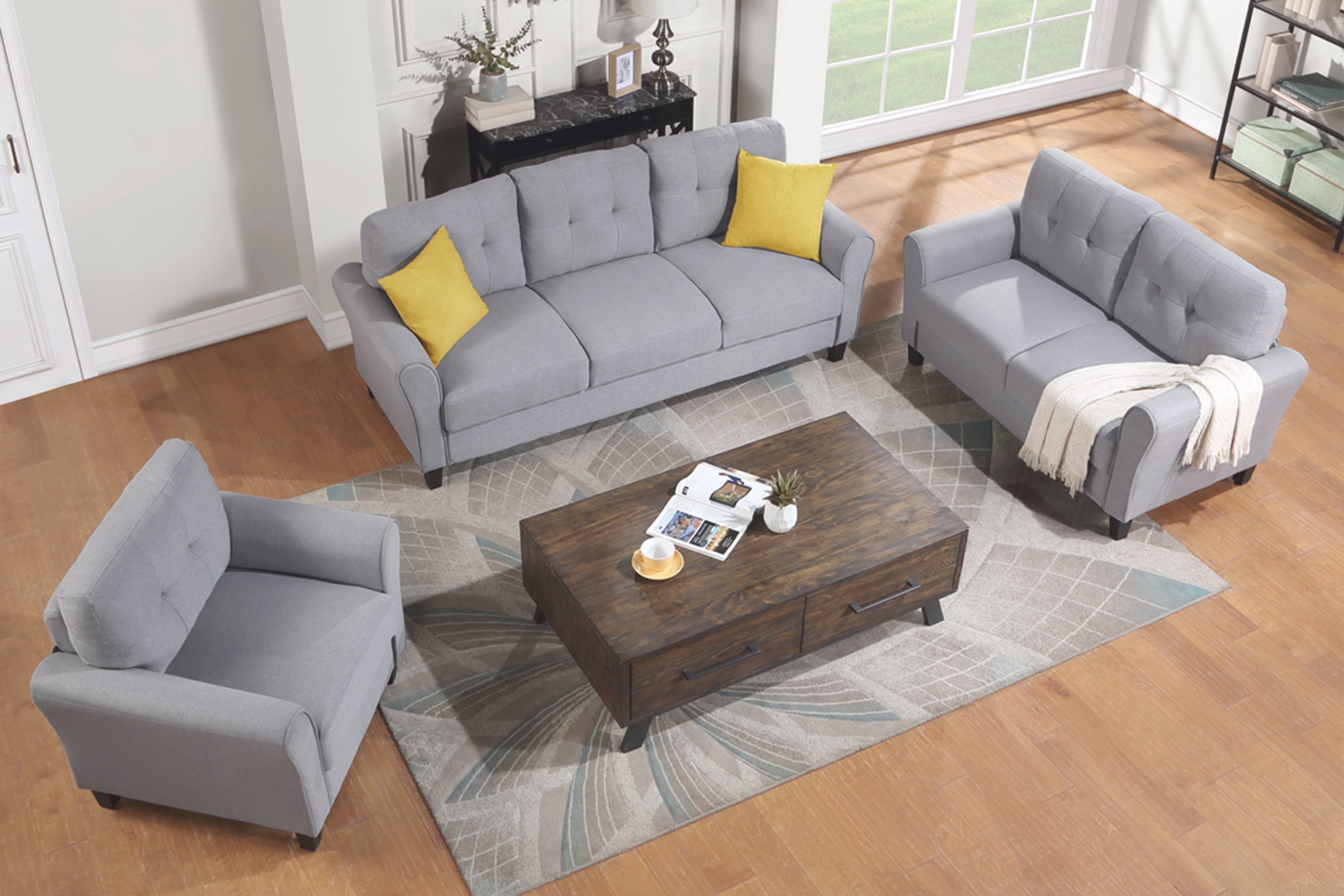 3-Piece 3Piece Sectional Sofa Sets Linen Fabric Upholstered Armchair ...