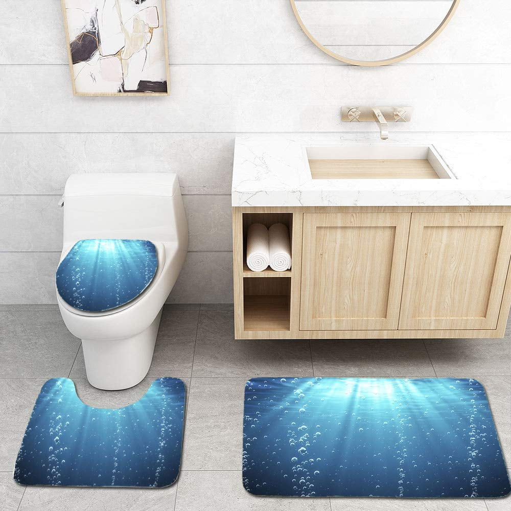 CHAPLLE Blue Ocean Waves from Underwater Bubbles 3 Piece Bathroom Rugs ...