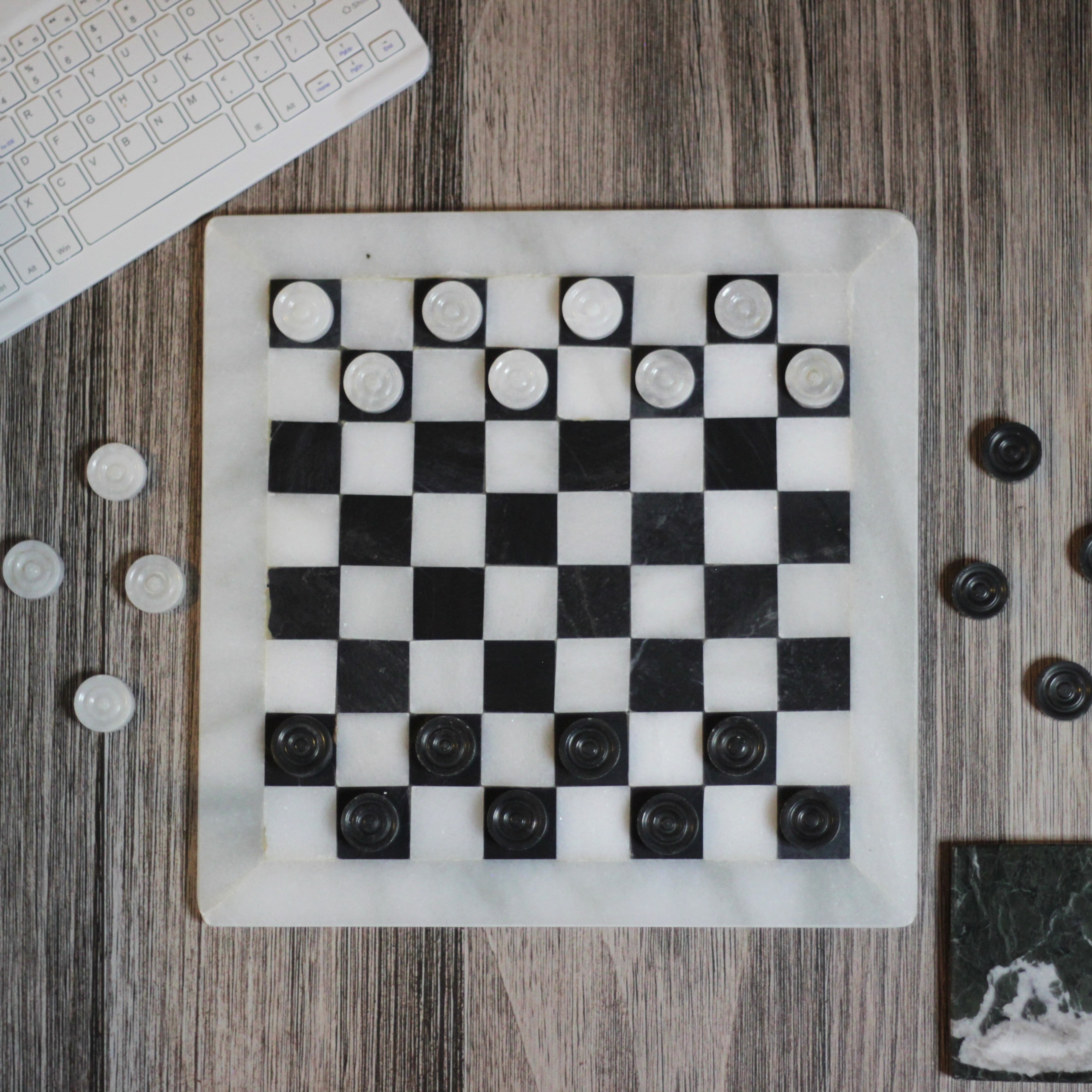 Premium Marble Checkers Set - Black and White 12 inch Handmade Checkers ...