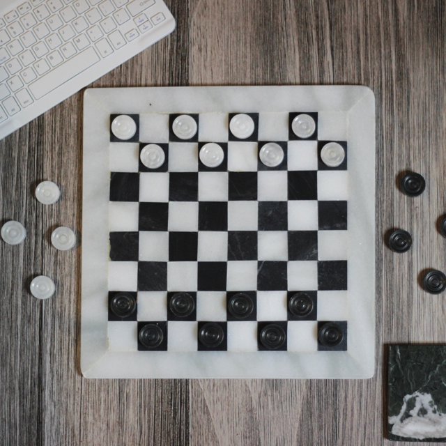 Premium Marble Checkers Set - Black and White 12 inch Handmade Checkers ...
