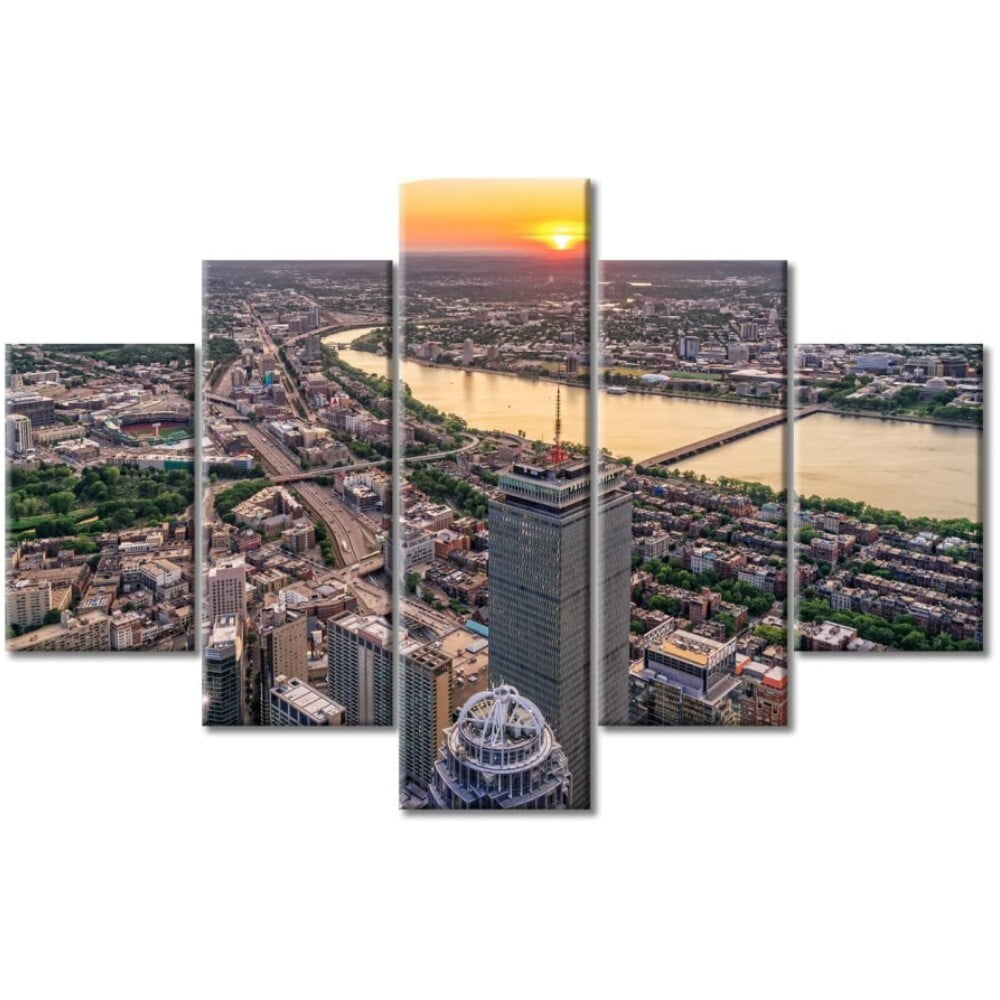 TISHIRON 5PCS Framed City Landscape Theme Canvas Wall Art Set,60"x32 ...