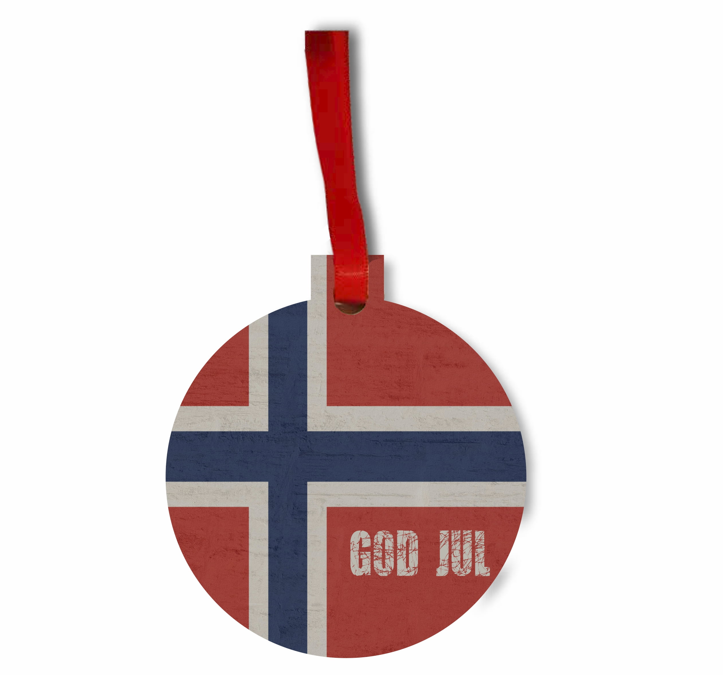 Norway Flag - God Jul Flat Round Shaped Hardboard Hanging Christmas ...
