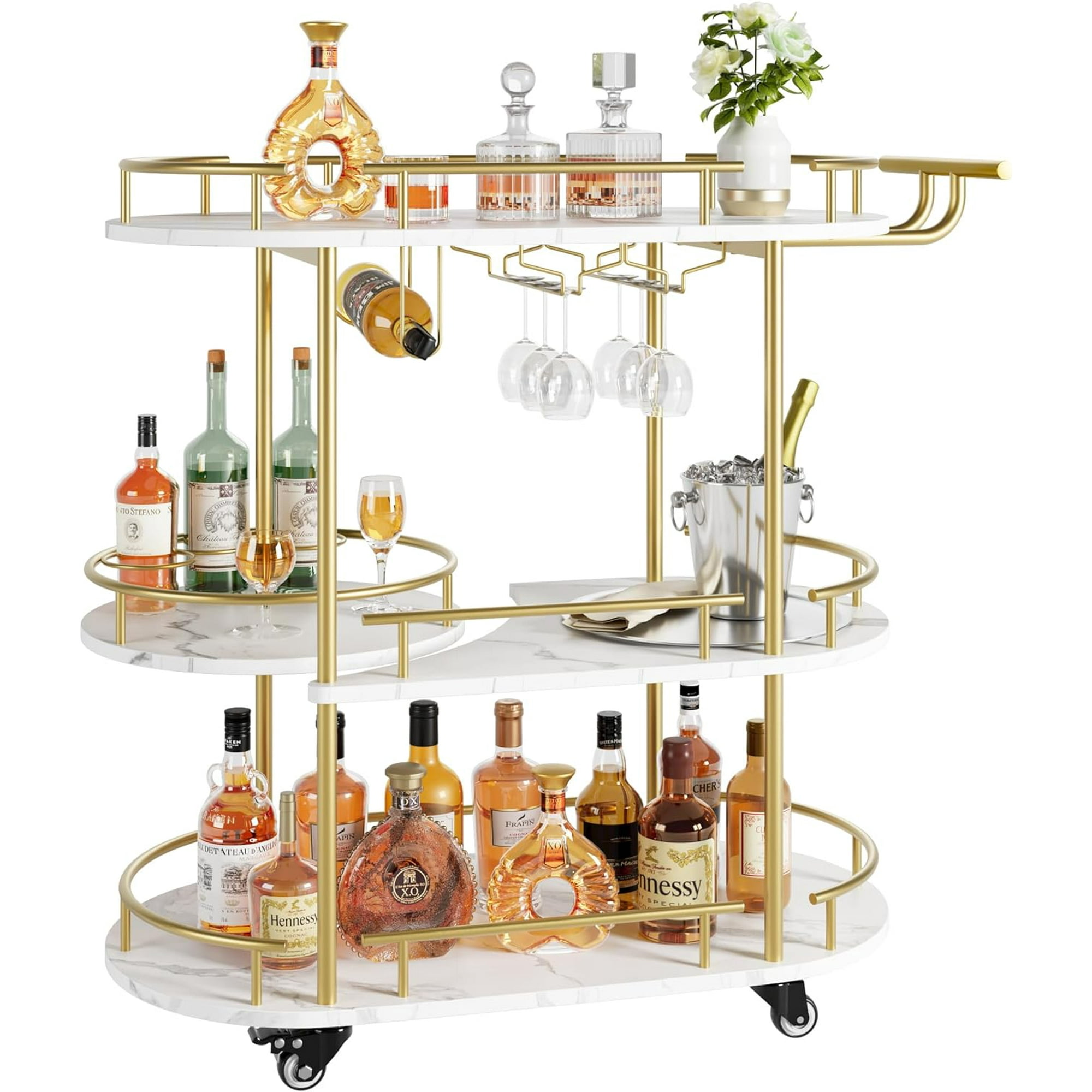 Click here for Eastvita Gold Bar Cart 3 Tier Rotated Bar Cart Wit... prices