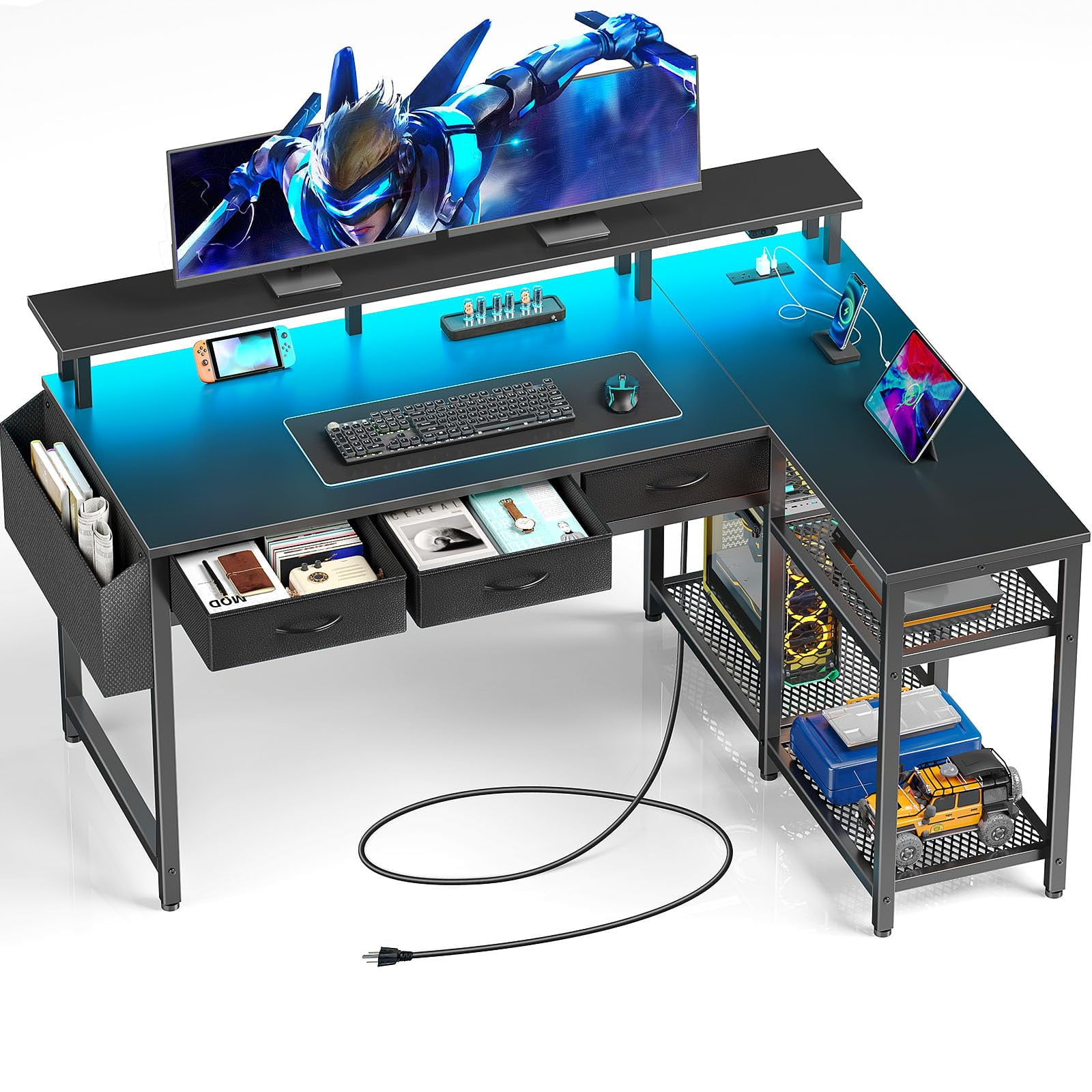 Seventable L Shaped Computer Desk with Drawers, 47 inch Office Desk ...