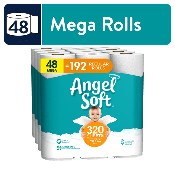 Angel Soft Toilet Paper, 48 Mega Rolls (4 Packs of 12 Rolls)