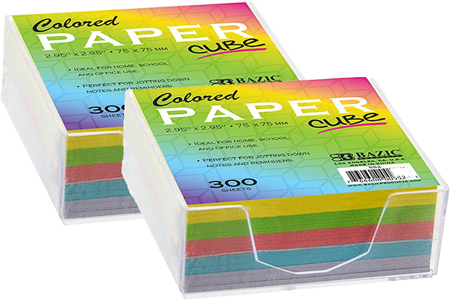 Bazic Color Paper Cube W/Durable Tray, 3" X 3" 300 Count/Pack, Mini ...