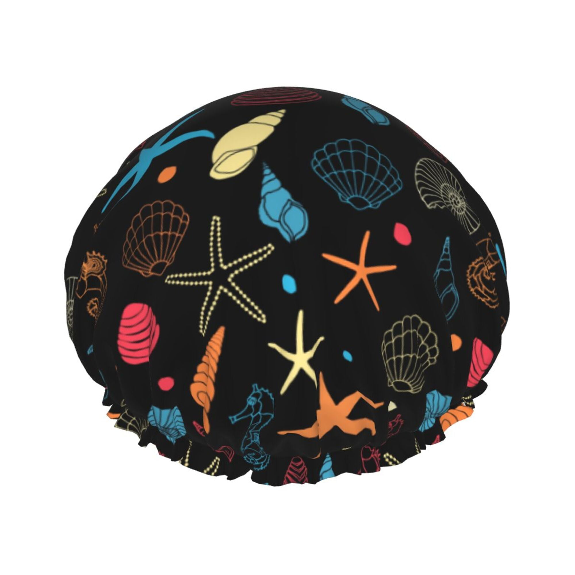 YFYANG Women's Double Waterproof Shower Cap, Hand-Drawn Marine Life ...