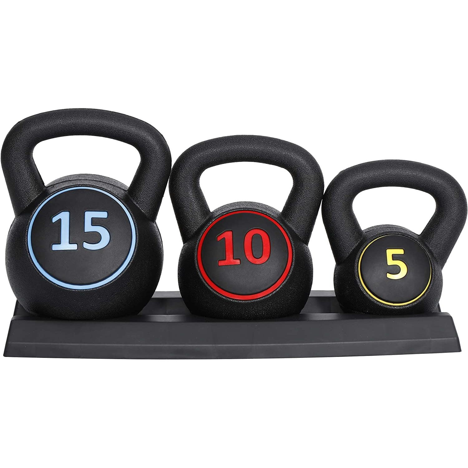 3-Piece Kettlebell Set with Storage Rack Heavy Duty Concrete Kettle s 5 ...