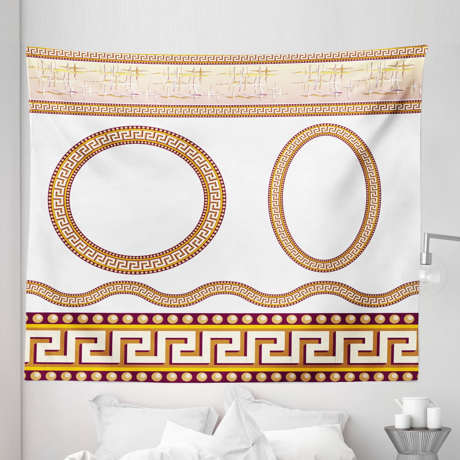 Greek Key Tapestry, Fret Pattern in Oval and Circle Shapes Wavy ...