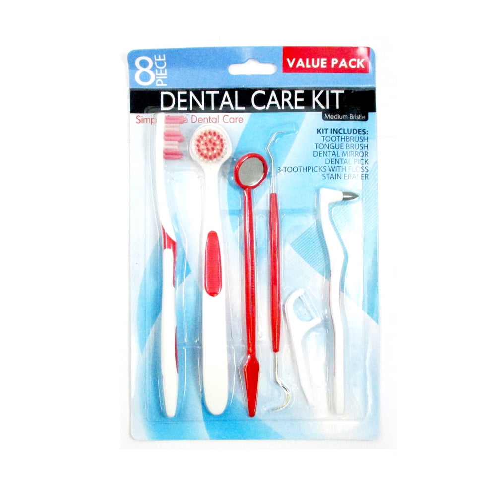8 Piece Dental Care Tooth Brush Kit Floss Stain Tongue Picks Teeth ...