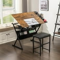 VECELO Drafting Table with Stool Set, Top Adjustable Desk Tilting ...