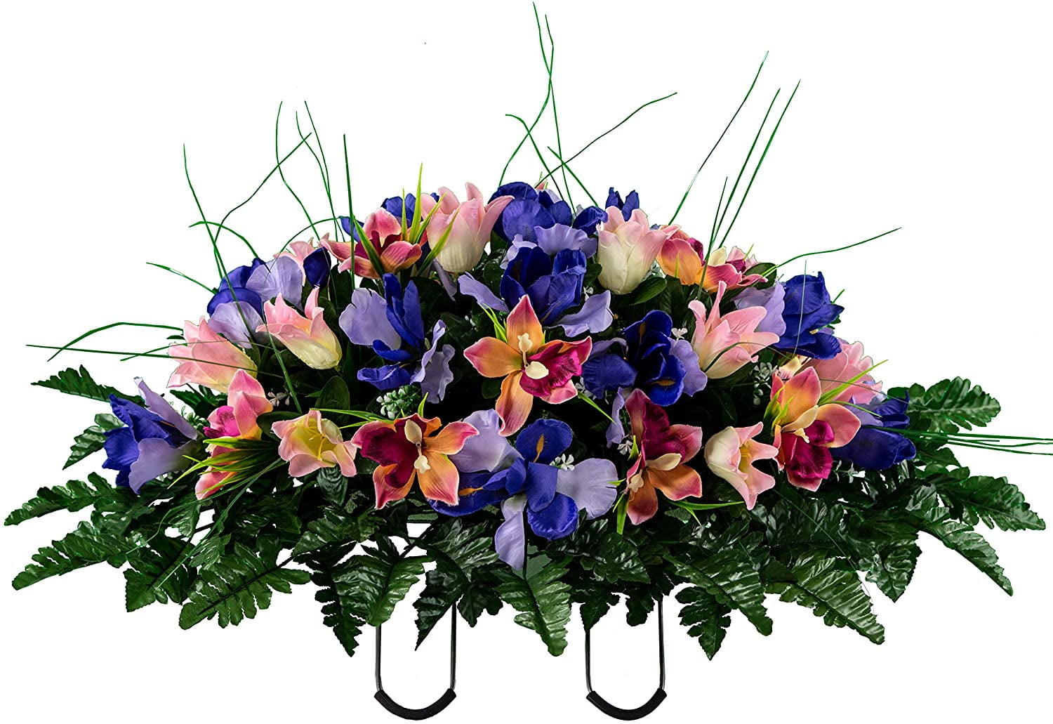 Sympathy Silks Artificial Cemetery Flowers 30" Pink Tulips/Purple Iris ...