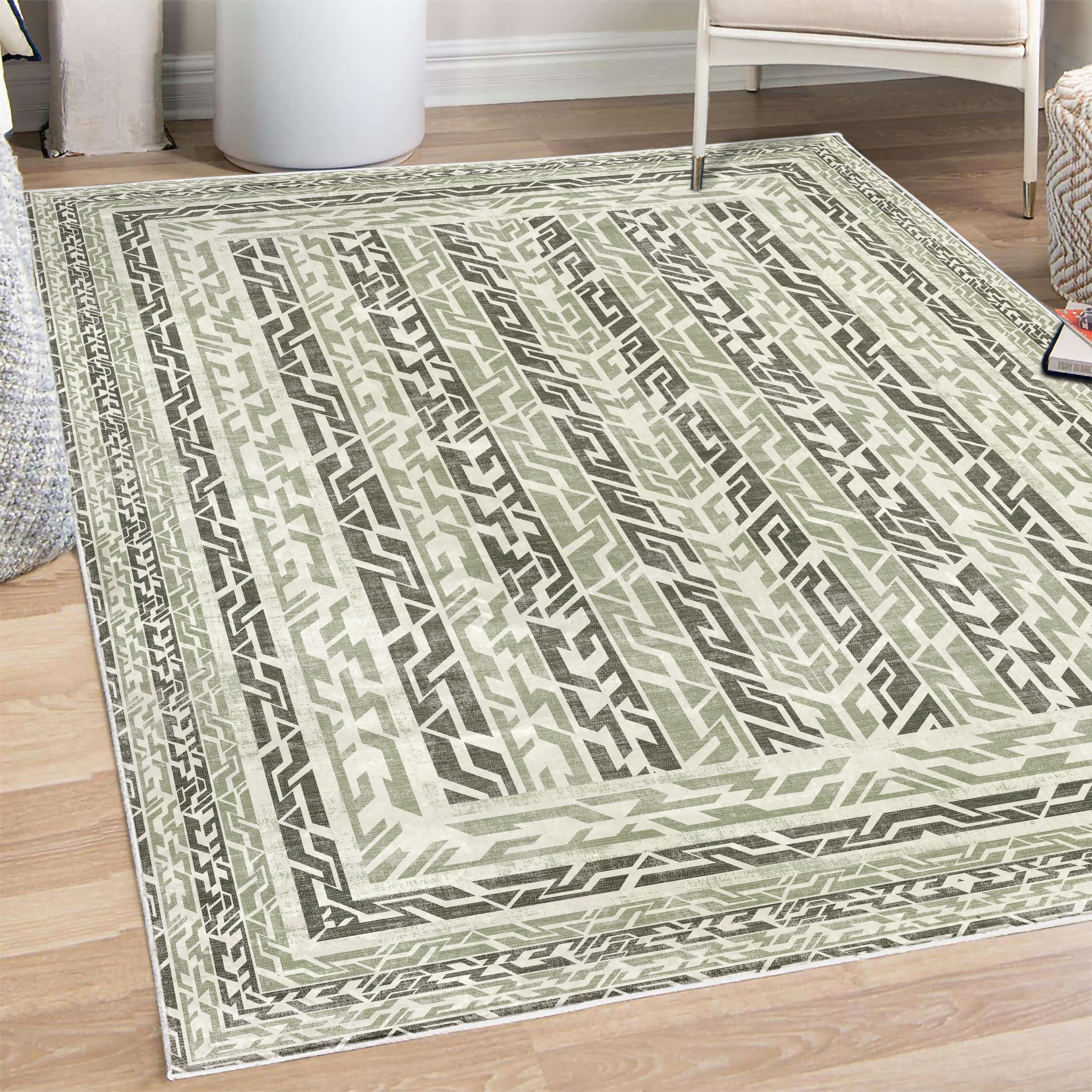 Geometric Decorative Rug, Antique Look Abstract Maze Like Polygonal ...