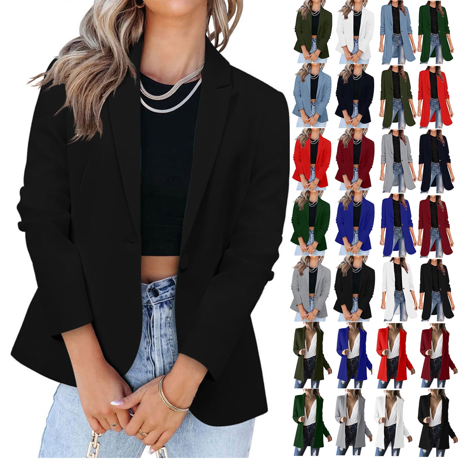 Dyegold Blazers For Women Business Casual Long Sleeve Open Front Suit ...