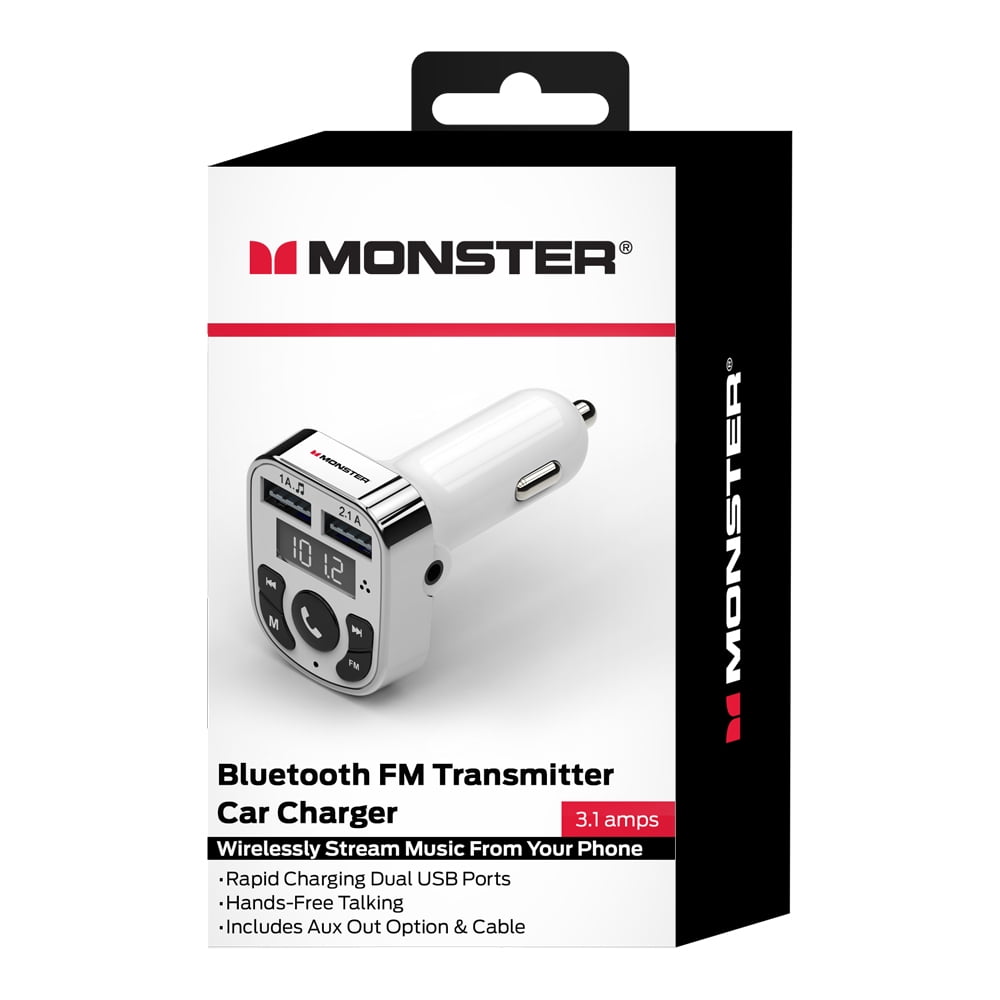 Monster White Bluetooth FM Transmitter Car Charger - Walmart.com ...