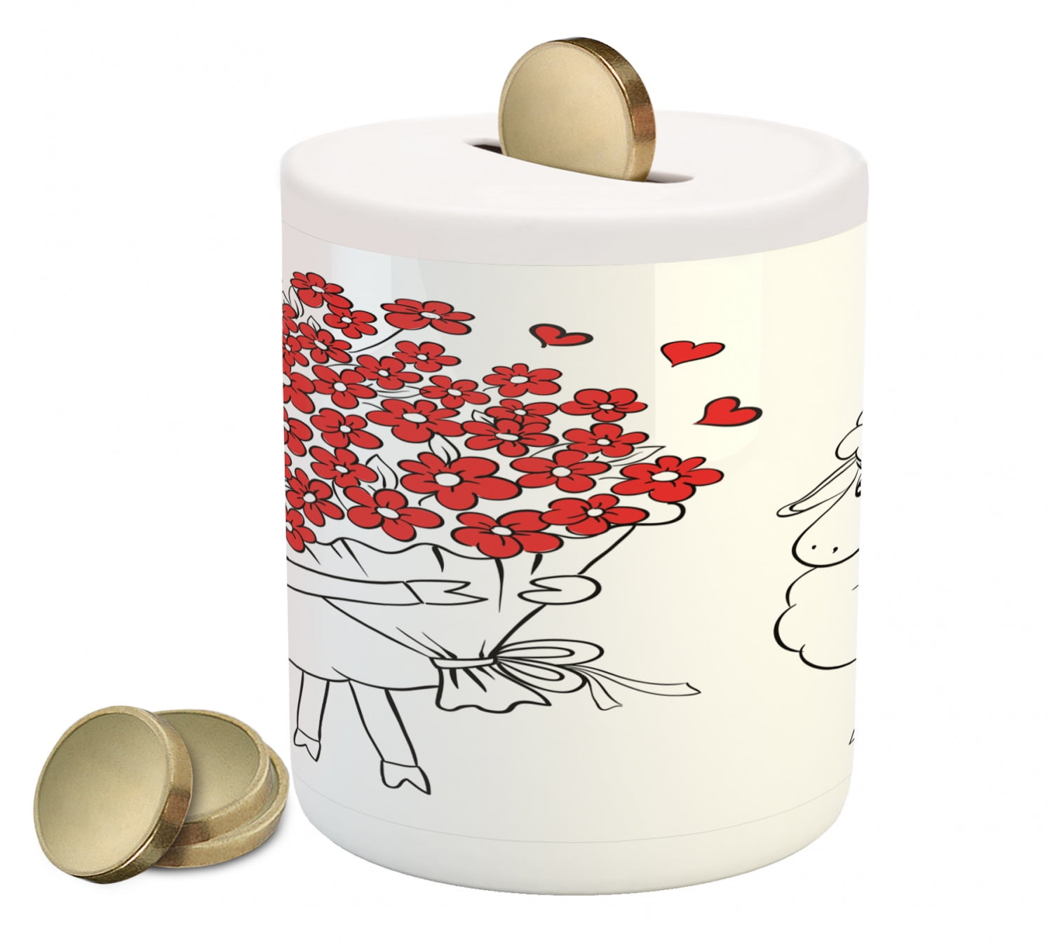 Valentine Piggy Bank, Lover Goats Bunch of Heart Bouquet Valentines ...