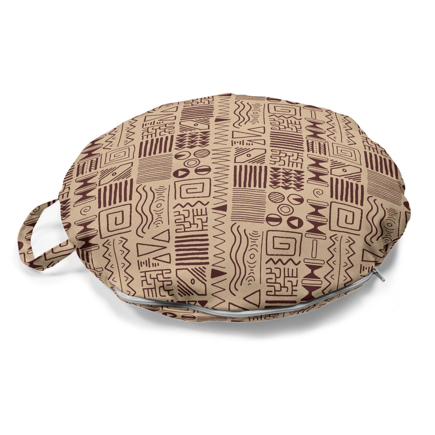 Prehistoric Art Round Floor Cushion with Handle, Rhythmic Ethnic Tribal ...