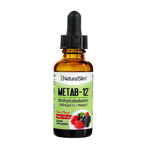 NaturalSlim Metab-12® Vitamin B12 Methylcobalamin Liquid Drops with Vitamin D - Berry Flavor, 30 ...