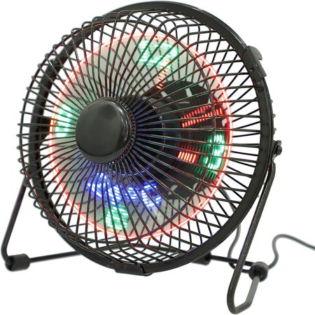 USB LED Fan 6” Mini Desktop Portable Fan 360° Rotation with Clock and ...
