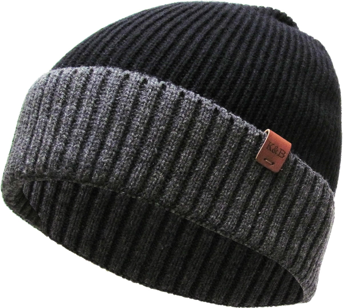 Black Cuffed Two Tone Ribbed Beanie Winter Knit Ski Hat Skully ...