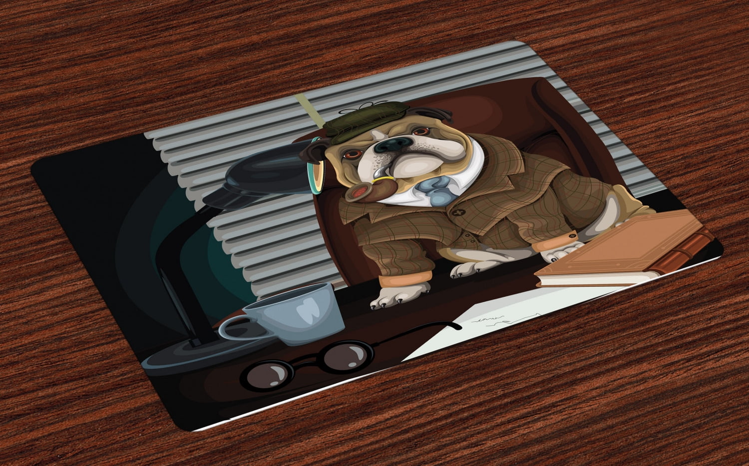 Ambesonne English Bulldog Place Mats Set of 4, Detective Dog, Standard ...