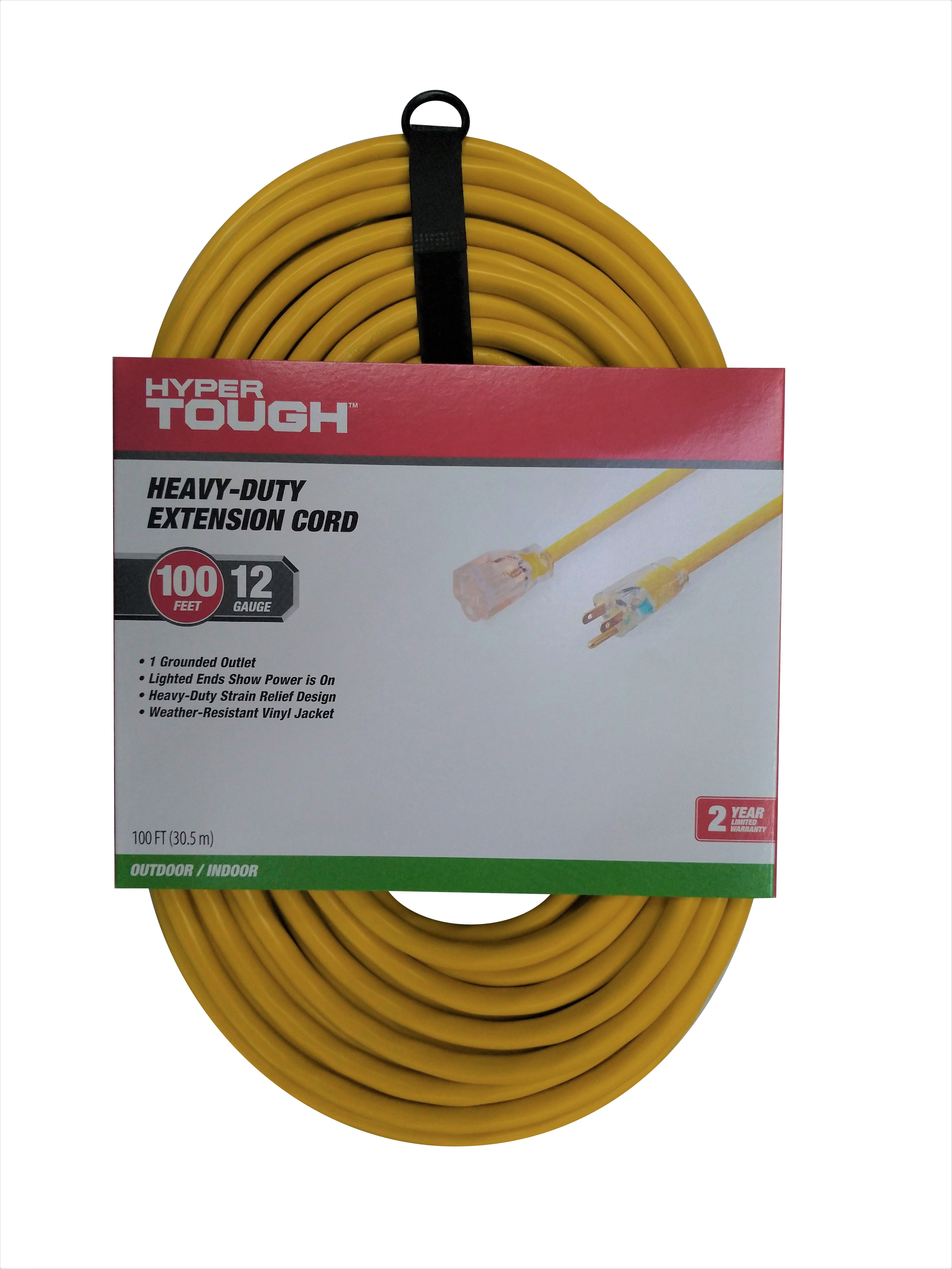 Hyper Tough 12AWGX3C 100ft Indoor and Outdoor Heavy Duty Yellow Vinyl ...