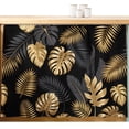 Black Golden Palm Leaf Small Cabinet Curtains 10.8"W x 13.4"L, Tropical ...