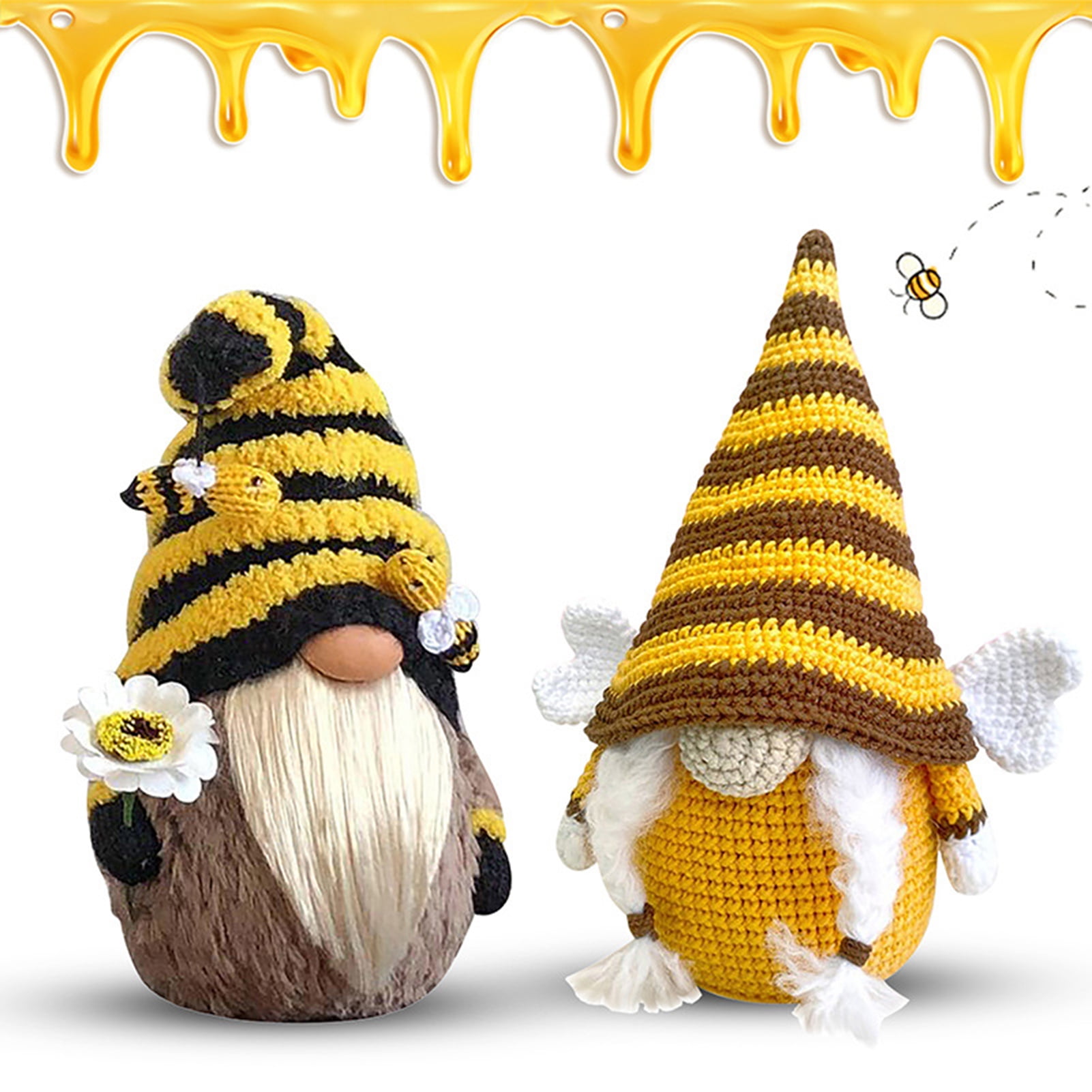 Cheer.US 2 Pcs Cute Bumble Bee Spring Gnome, Mr and Mrs Bee Gnomes ...