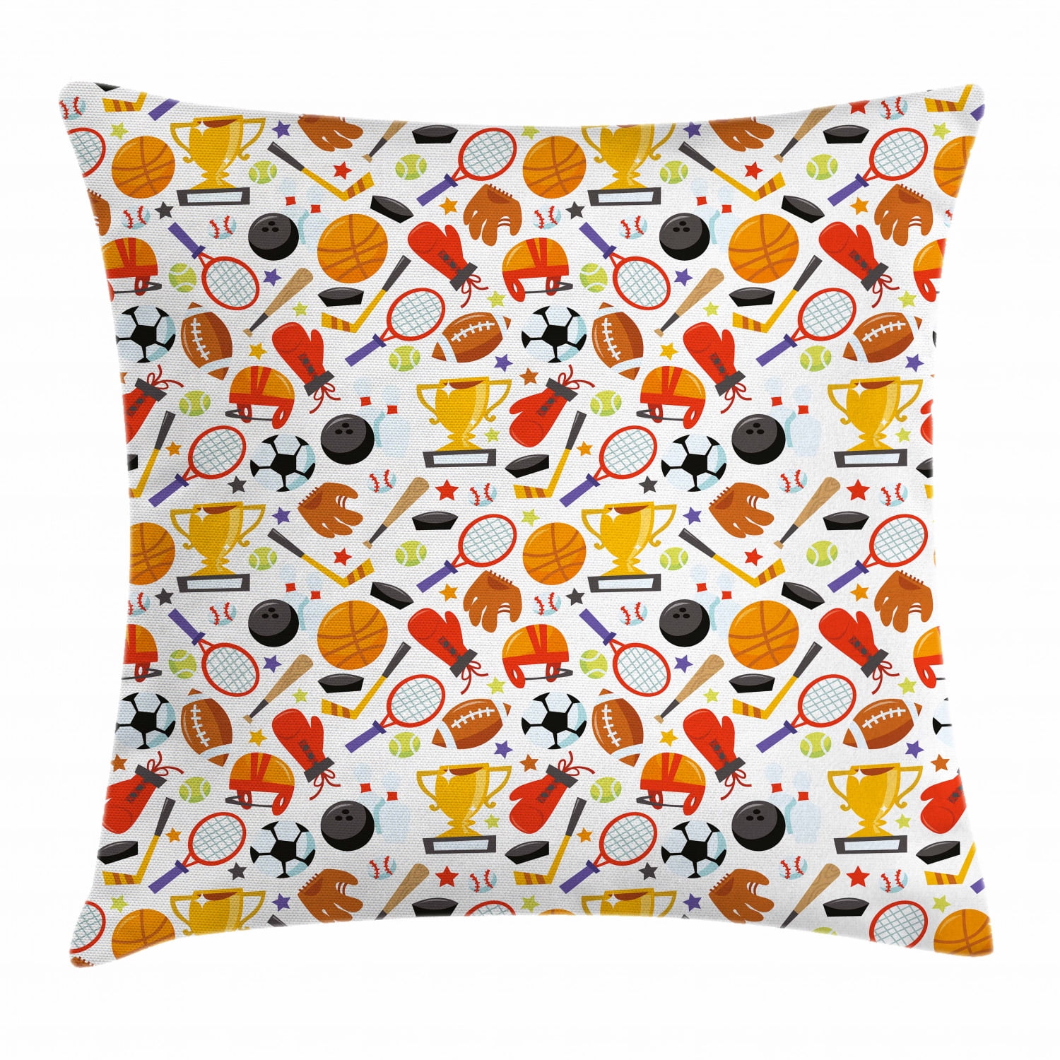 Sport Throw Pillow Cushion Cover, Abstract Cartoon Style Sporting Goods ...