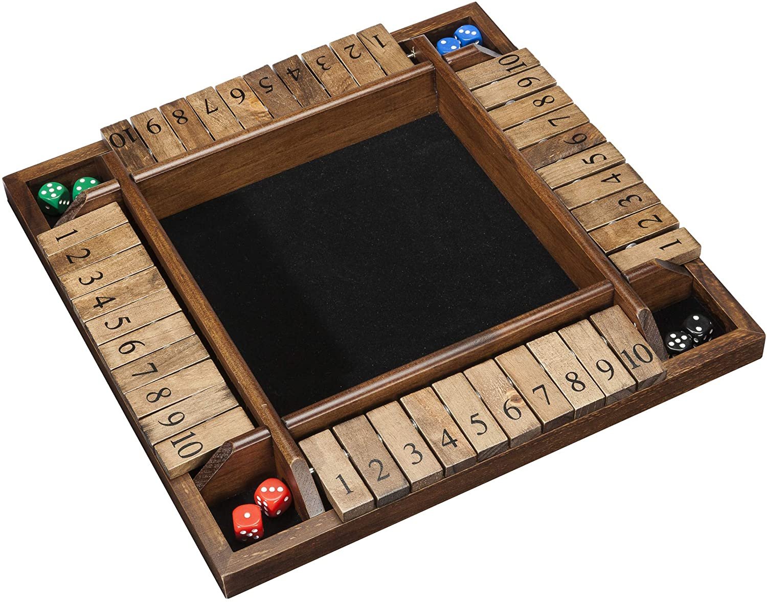 We Games 4 Player Shut The Box Dice Game 14 Inches Walnut Wood Brown We Games 4 Player Shut The Box Dice Game 14 Inches Walnut Wood Brown
