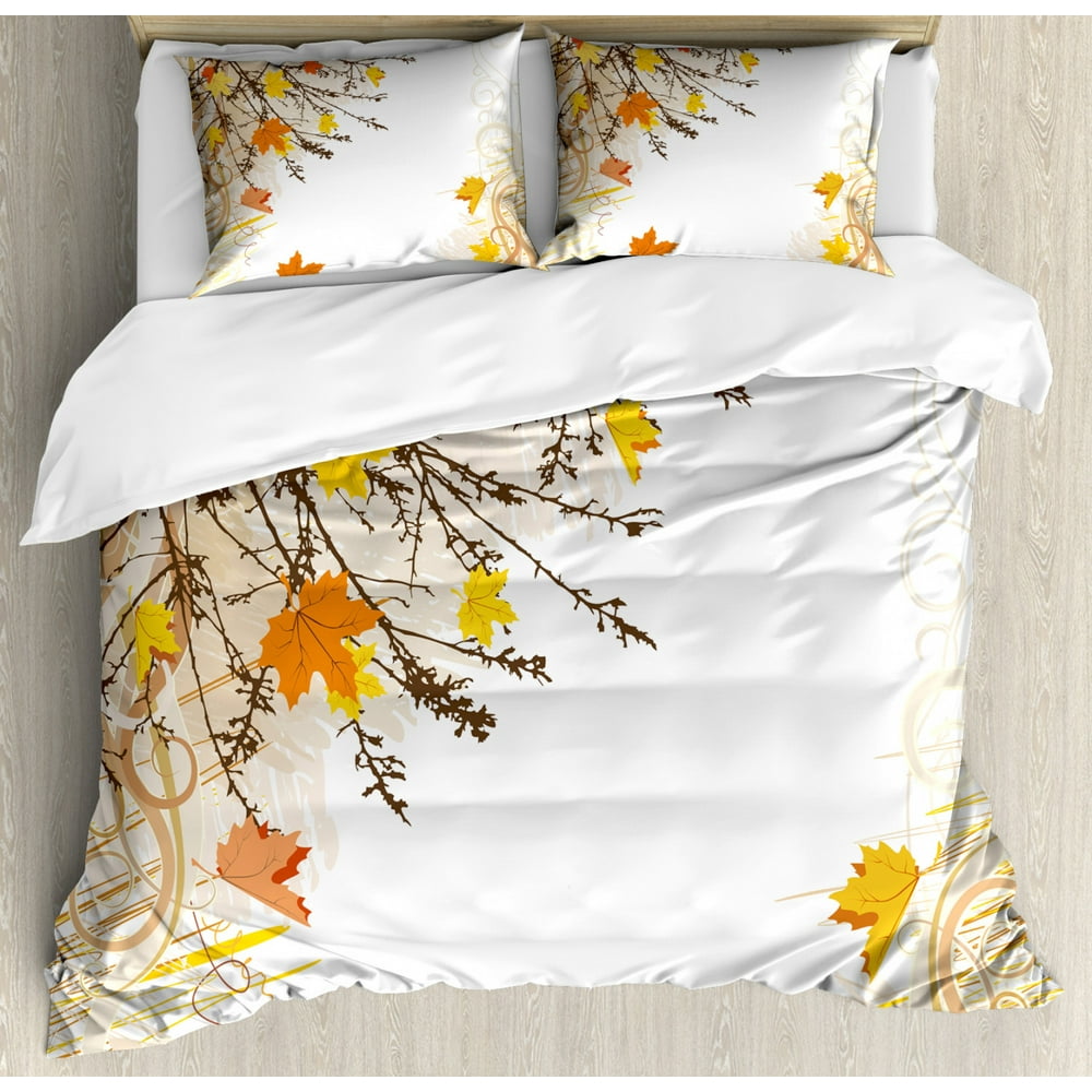 Nature Duvet Cover Set, Autumn Maple Leaves Branches in Fall Earthen ...