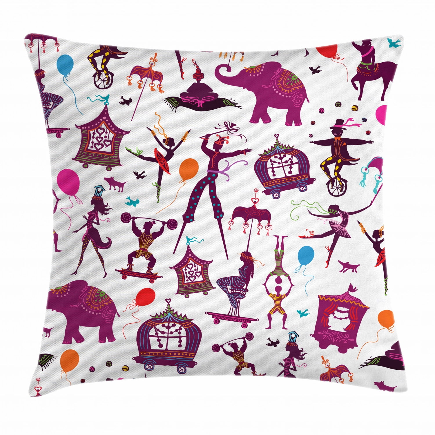 Circus Throw Pillow Cushion Cover, Colorful Circus with Magician ...