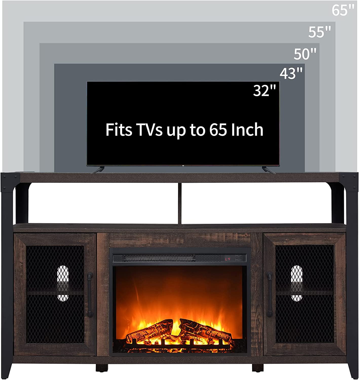 Buy OKD Fireplace TV Stand Highboy for 65 inch TV, Industrial ...