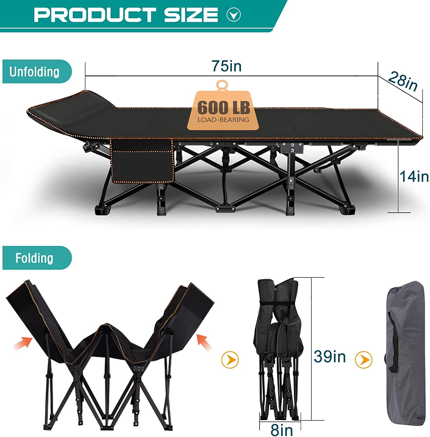 Buy ABORON Folding Camping Cot for Adults 800lbs, Heavy Duty 28 Extra ...