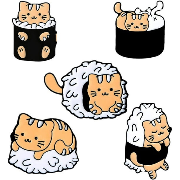5 Pieces Cute Cat Enamel Pins for Backpacks Cat Sushi Rice Ball Pins ...