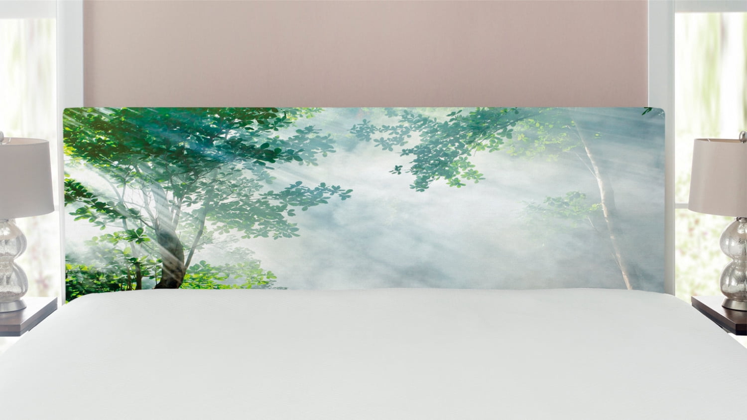 Rainforest Headboard, Sunbeam Between Shadows of Trees Idyllic Scenery ...